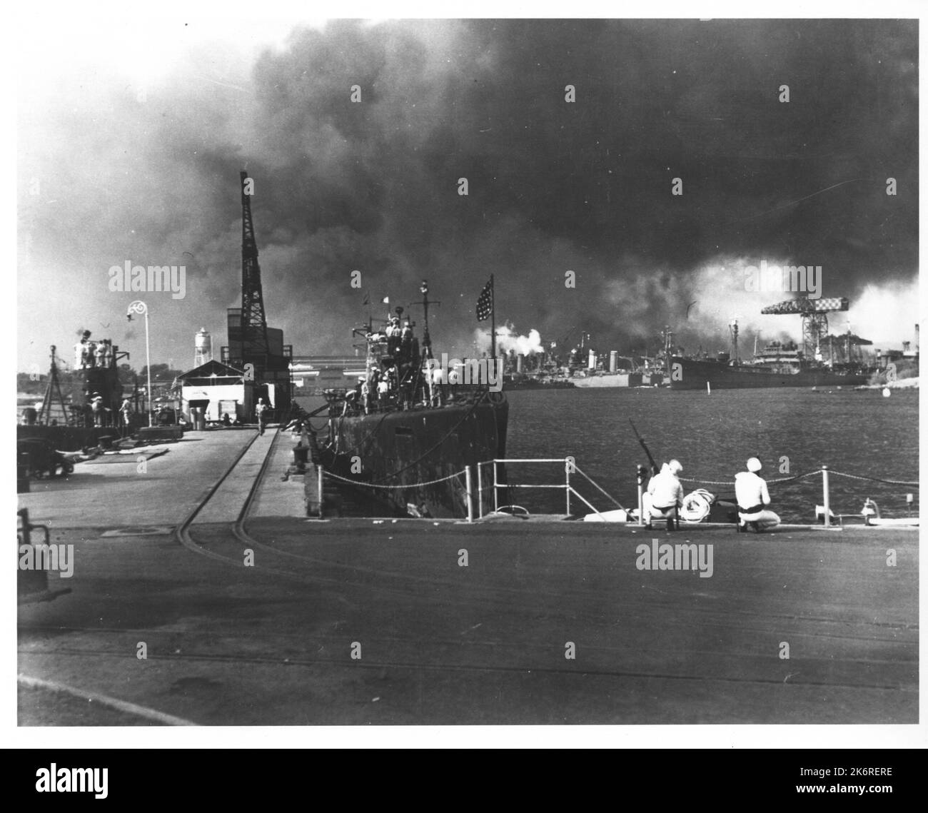 Photograph of Burning and Damaged Ships at Pearl HarborBurning and ...