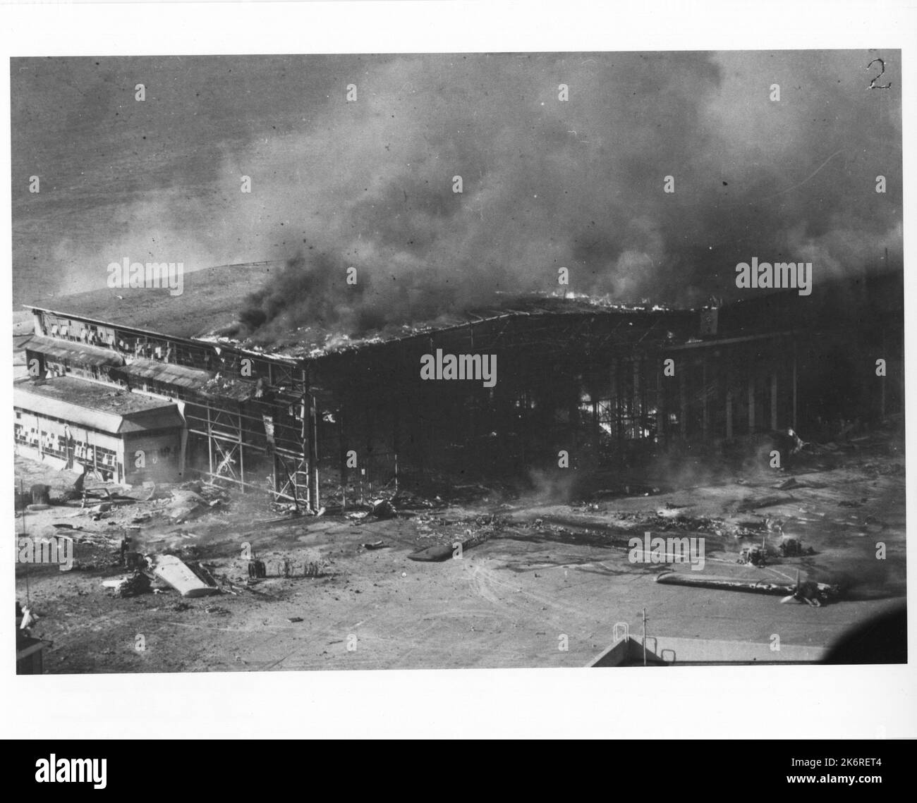 Photograph of Hangar Burning after Japanese Air Raid on Pearl ...