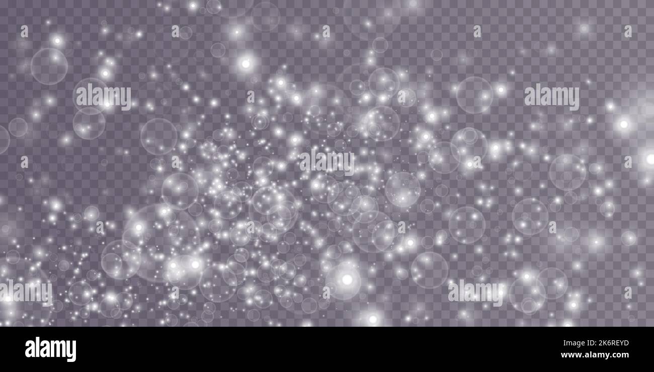 White png dust light. Bokeh light lights effect background. Christmas background of shining dust ...