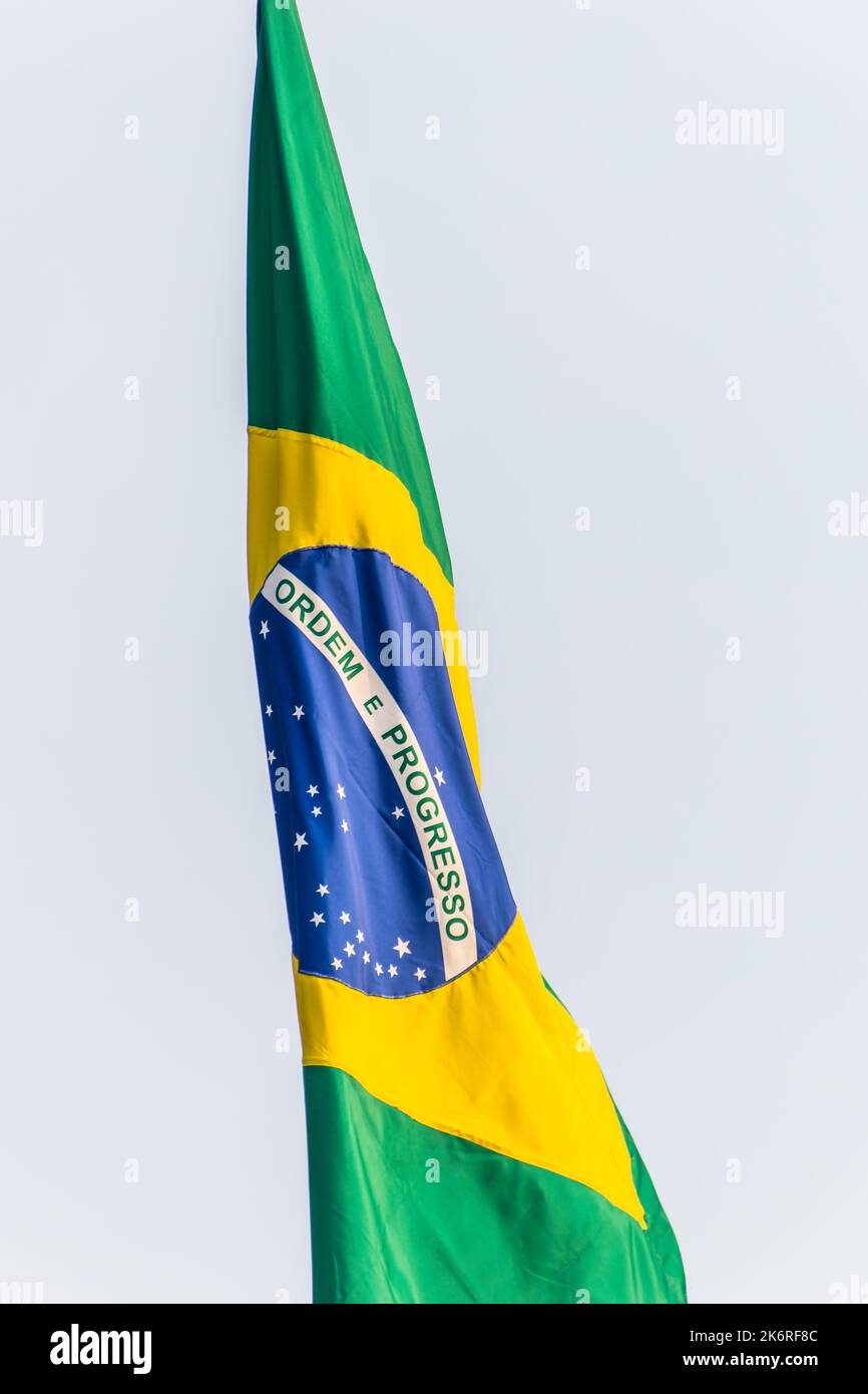 Brazilian flag outdoors in Rio de Janeiro Brazil Stock Photo - Alamy