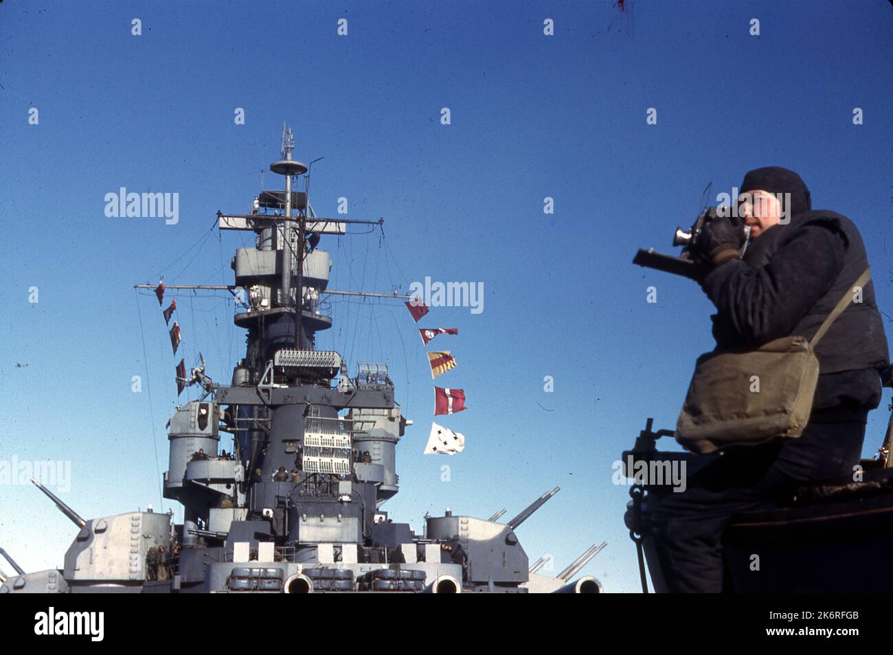Superstructure of the USS Alabama (BB-60) "Navy photographers were ...