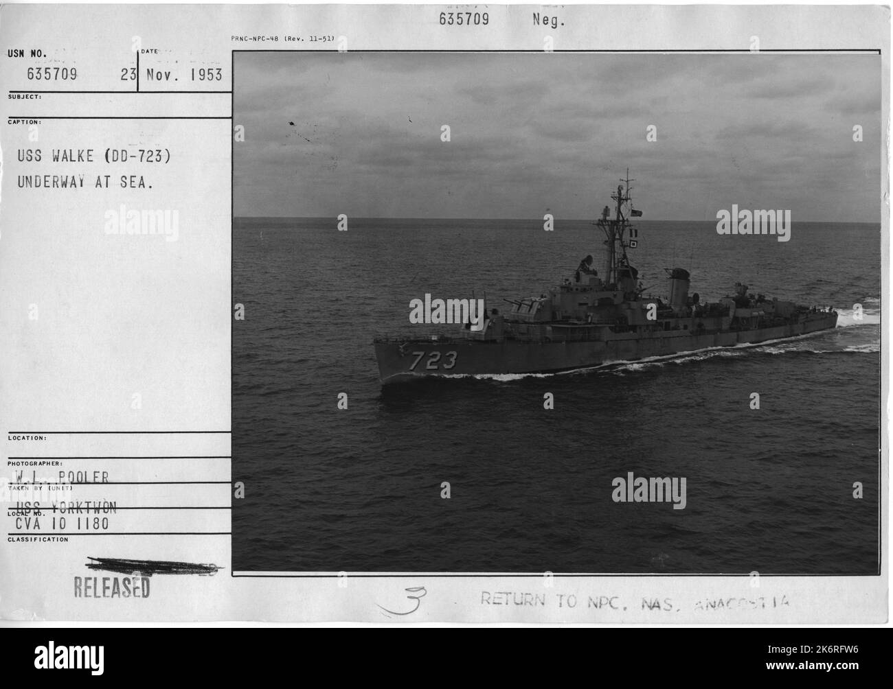Photograph of the USS Walke (DD-723)Photographer: W.L. Pooler Stock ...