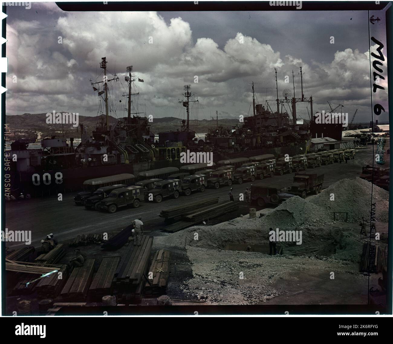 Photograph of Ambulances Lined Up Awaiting the Arrival of the USS ...