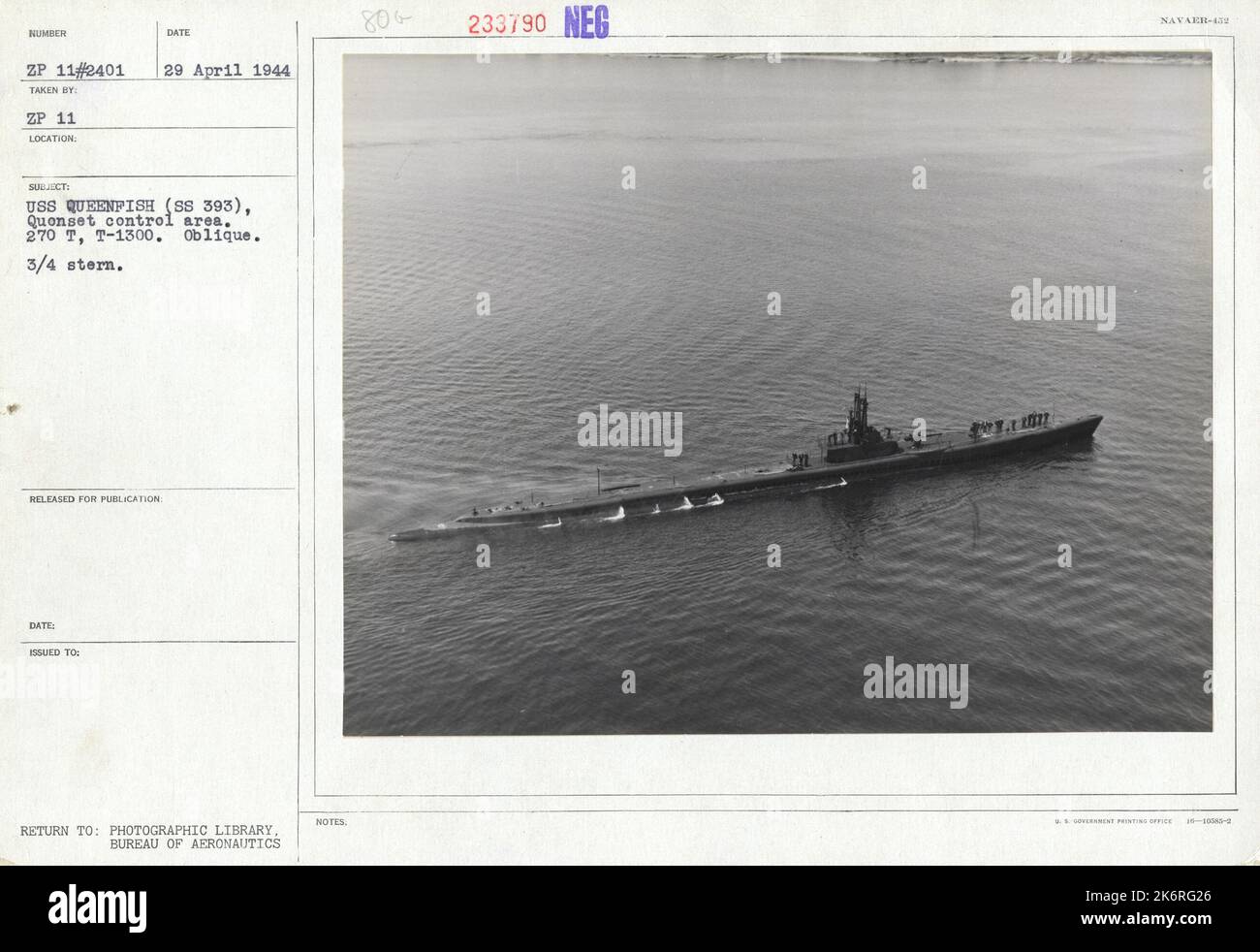 Photograph of the USS Queenfish (SS-393), 3/4 Stern.Taken By: ZP 11 ...