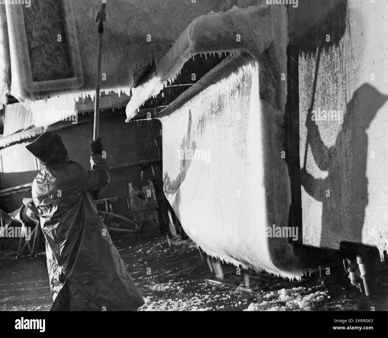 Photograph Taken on the USS Alabama (BB-60)"Seaman clad in foul weather ...