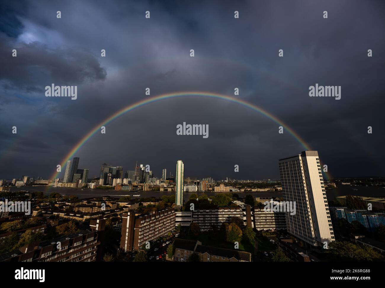 London, UK. 15th October, 2022. UK Weather: A massive double rainbow ...