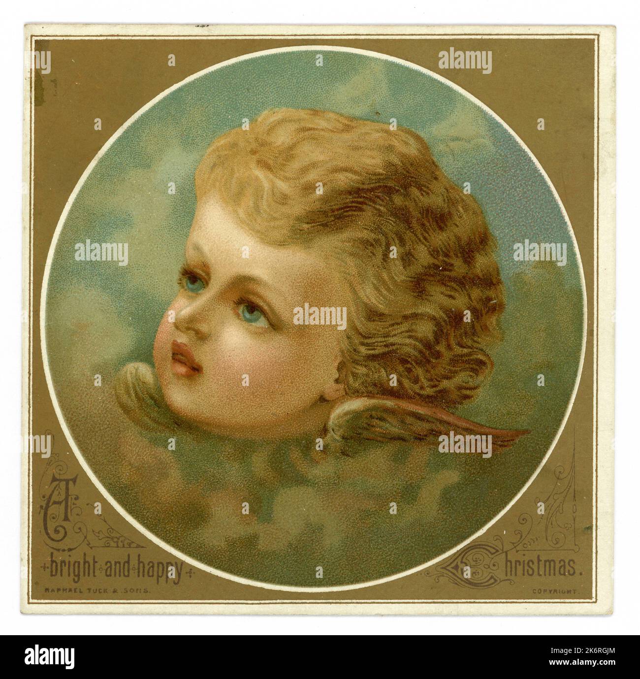 Original charming Victorian Christmas card of a winged cherub, with ...