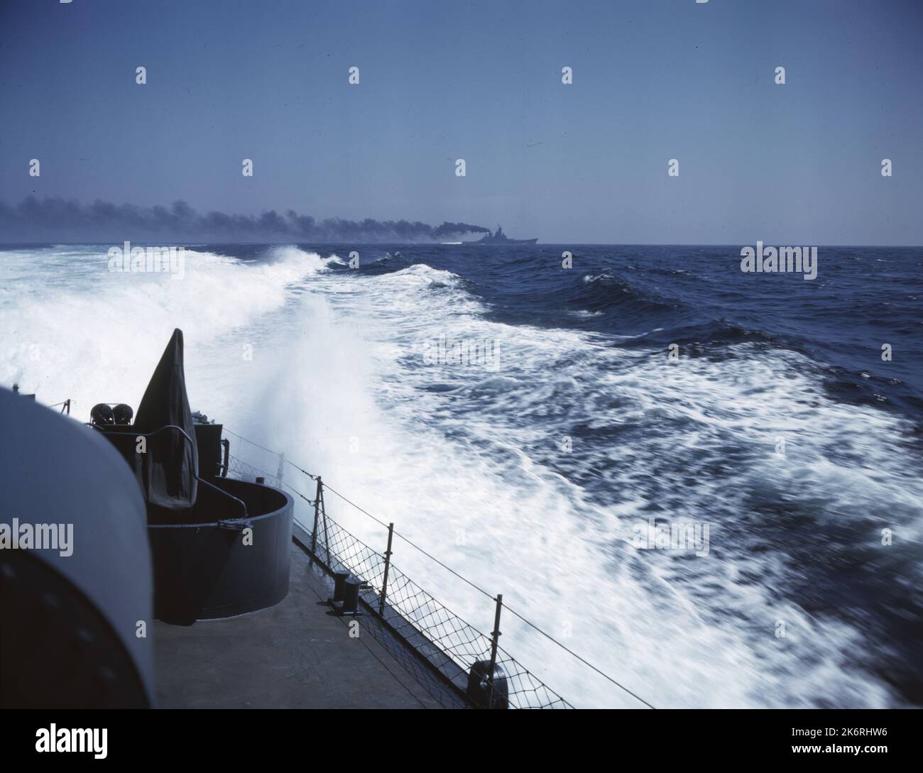 USS Iowa (BB-61) is seen from Stern of Accompanying Destroyer Stock ...