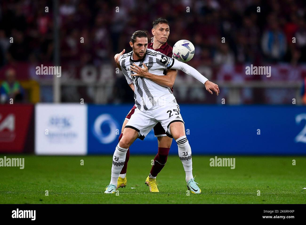 Turin, Italy. 15 October 2022. Adrien Rabiot of Juventus FC competes ...