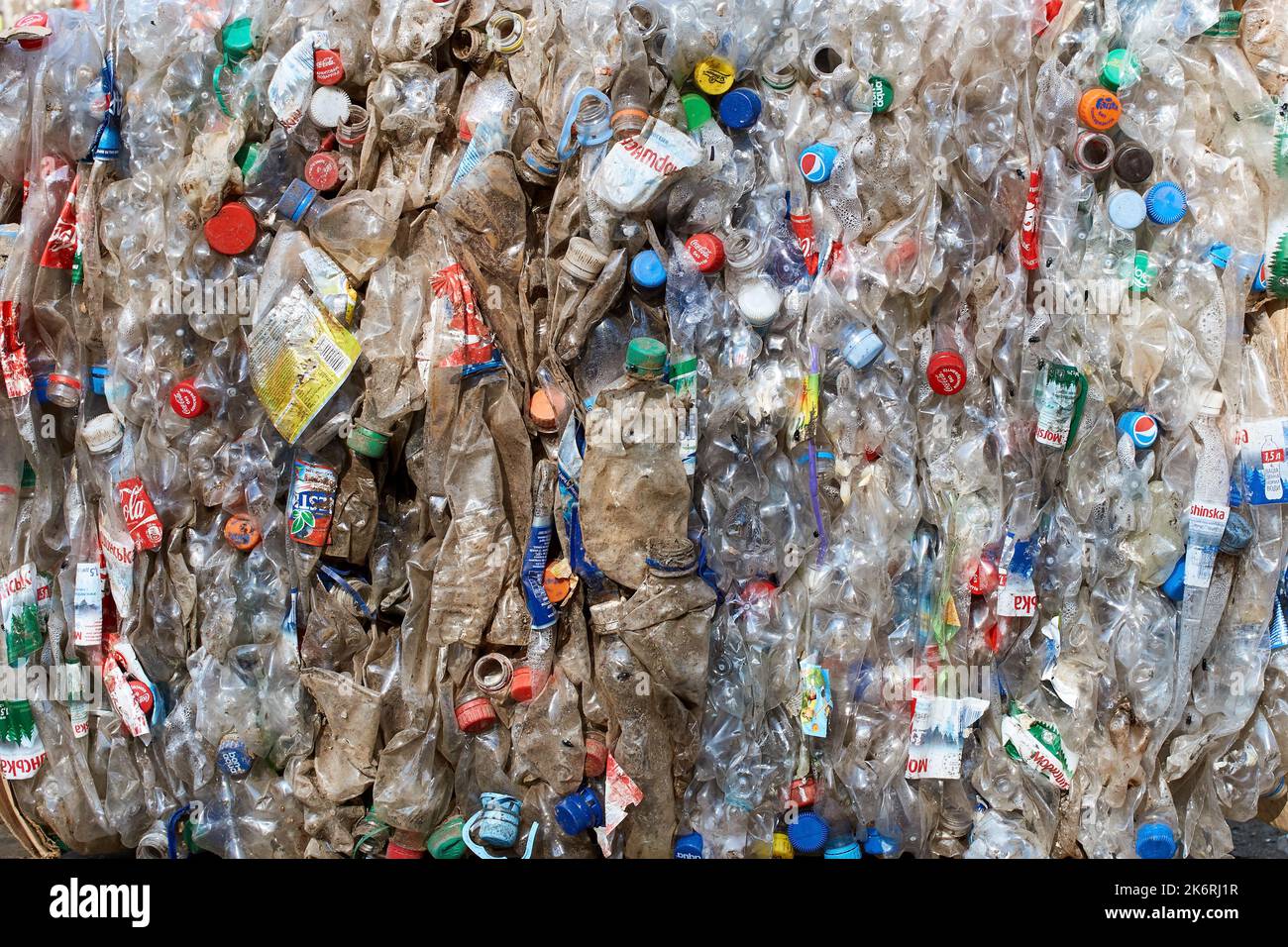 Compressed plastic bottles in stacks at the landfill site Stock Photo ...