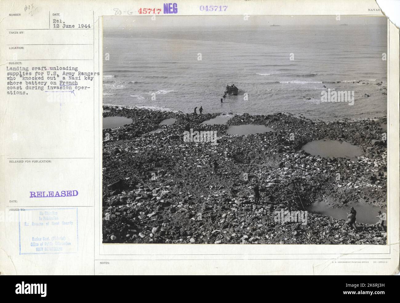"Landing craft unloading supplies for U.S. Army Rangers who 'knocked ...