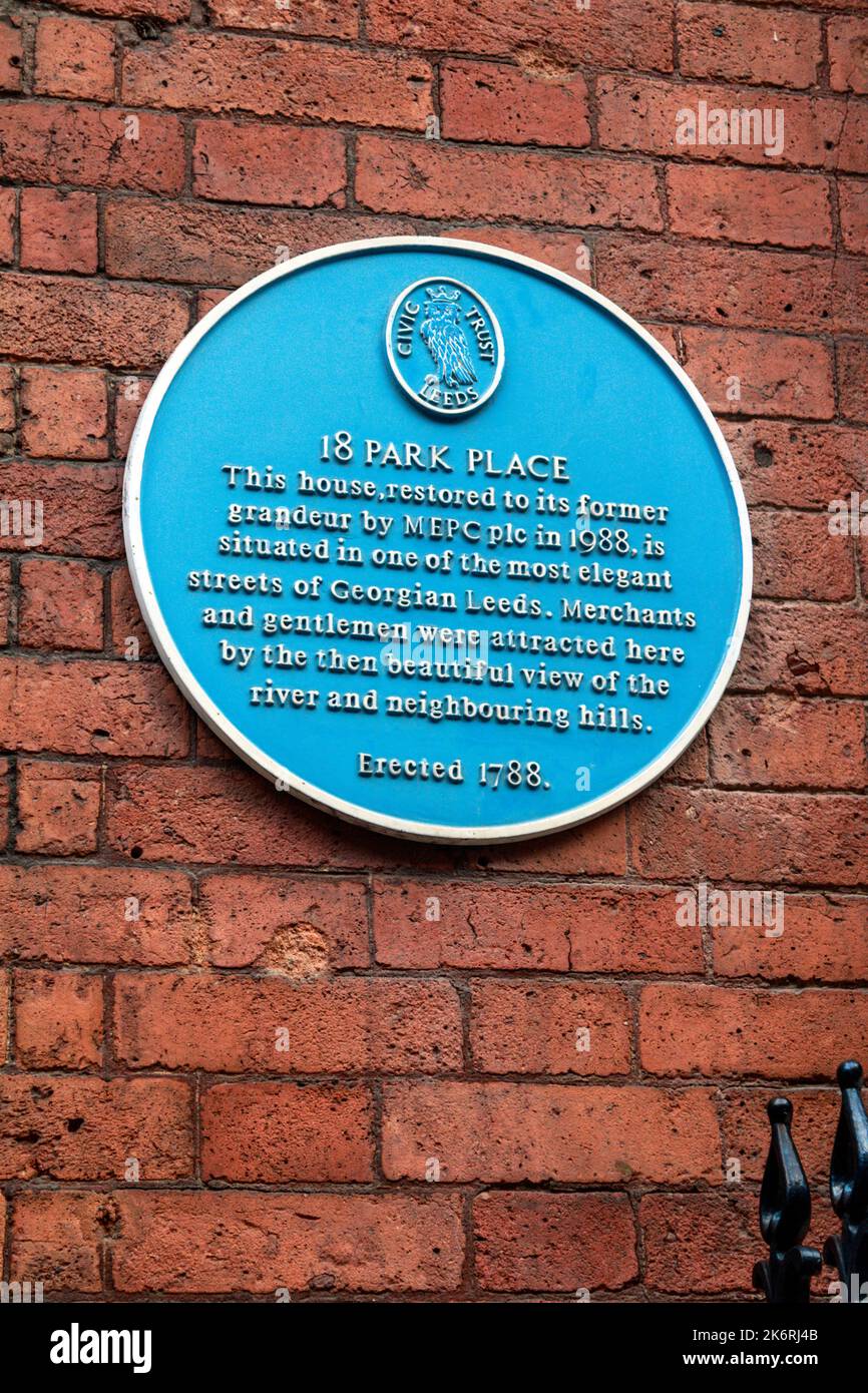 Blue plaque, 18 Park Place, Leeds Stock Photo - Alamy