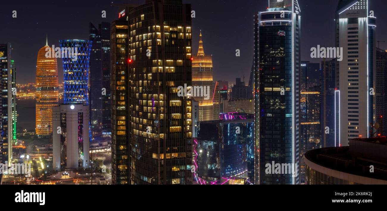 Doha, Qatar- October 10,2022 :Doha skyline with many business towers ...