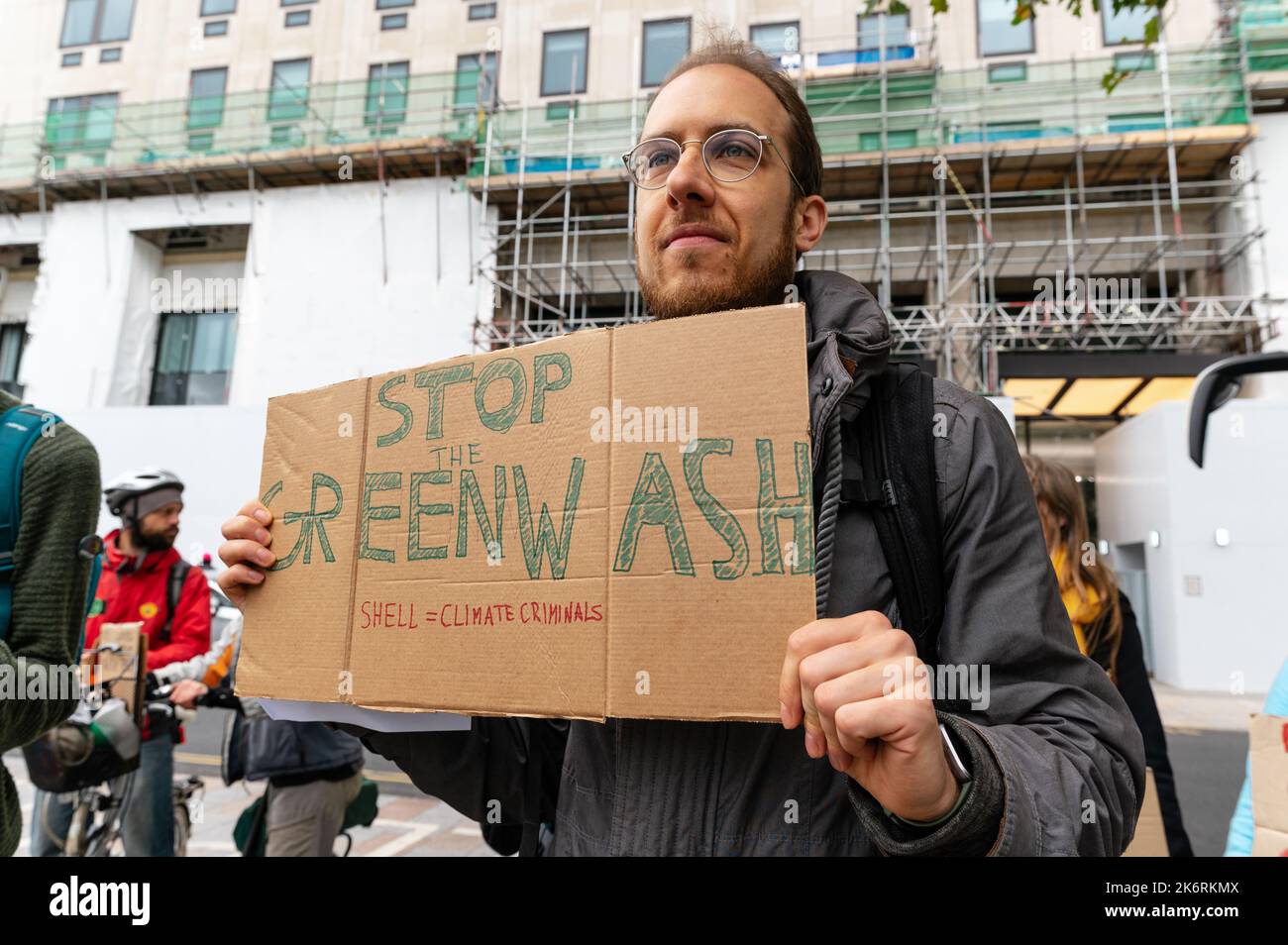 London, UK. 15 October 2022. Climate activists from Fossil Free London ...