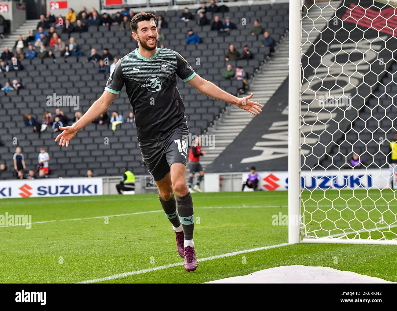 GOAL 1-4 Plymouth Argyle midfielder Finn Azaz (18) celebrates a goal ...