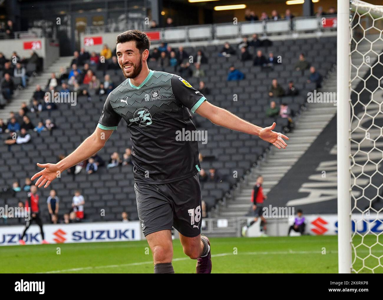 GOAL 1-4 Plymouth Argyle midfielder Finn Azaz (18) celebrates a goal ...
