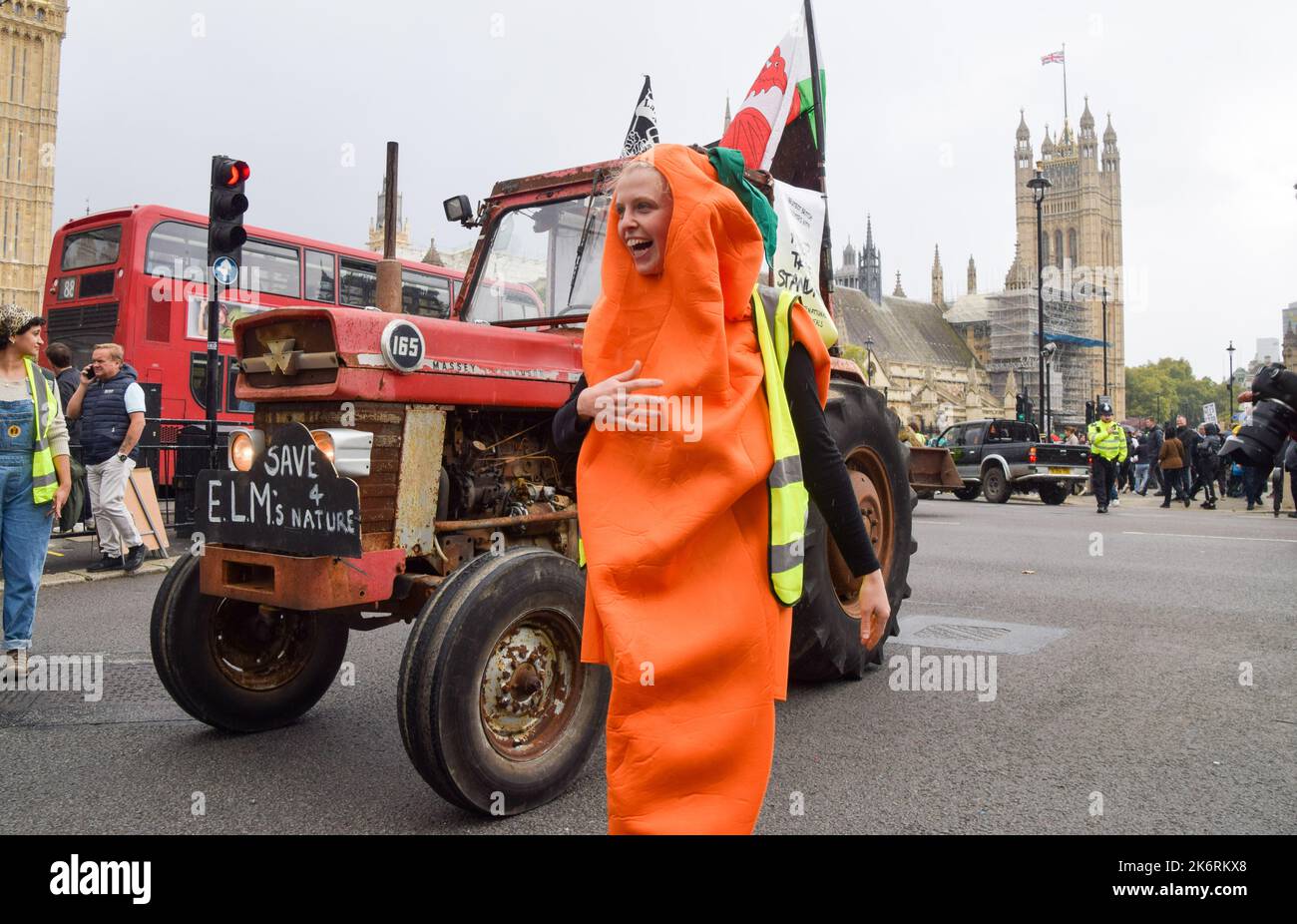London, UK. 15th October 2022. Protesters in Parliament Square. Farmers ...