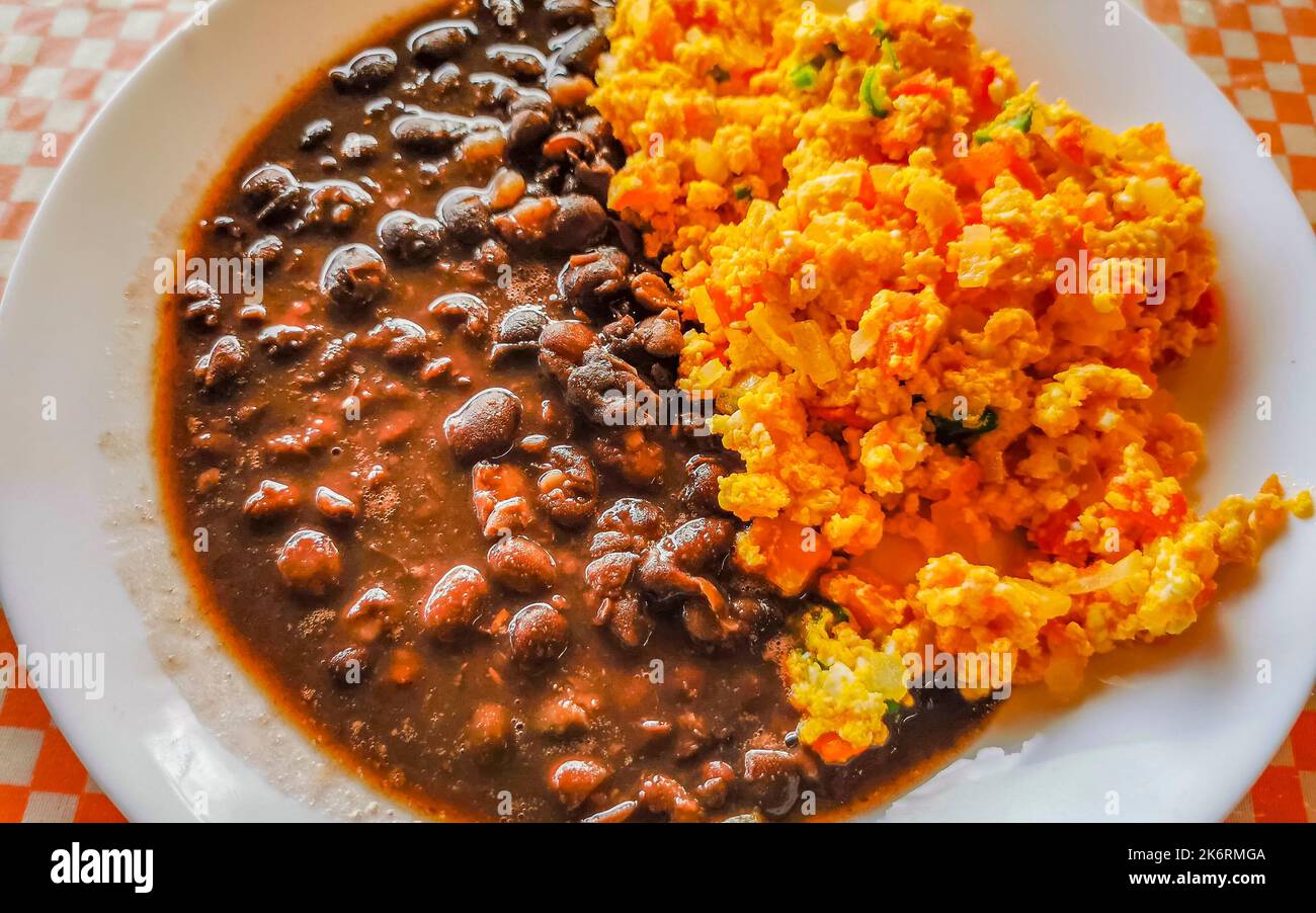 Mexican breakfast scrambled eggs with black beans in Zicatela Puerto ...