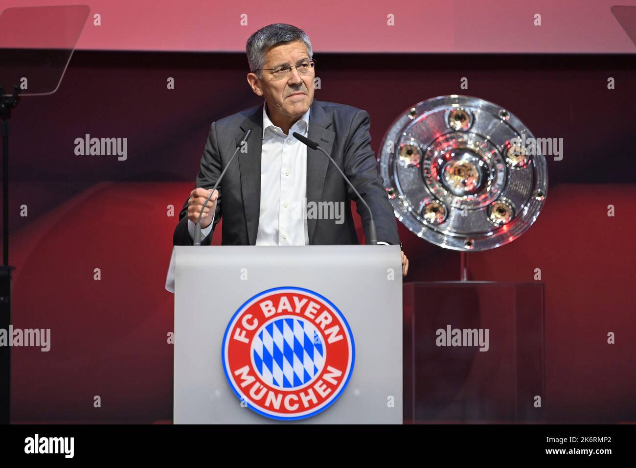 Herbert HAINER (President FC Bayern Munich) on the podium during his ...