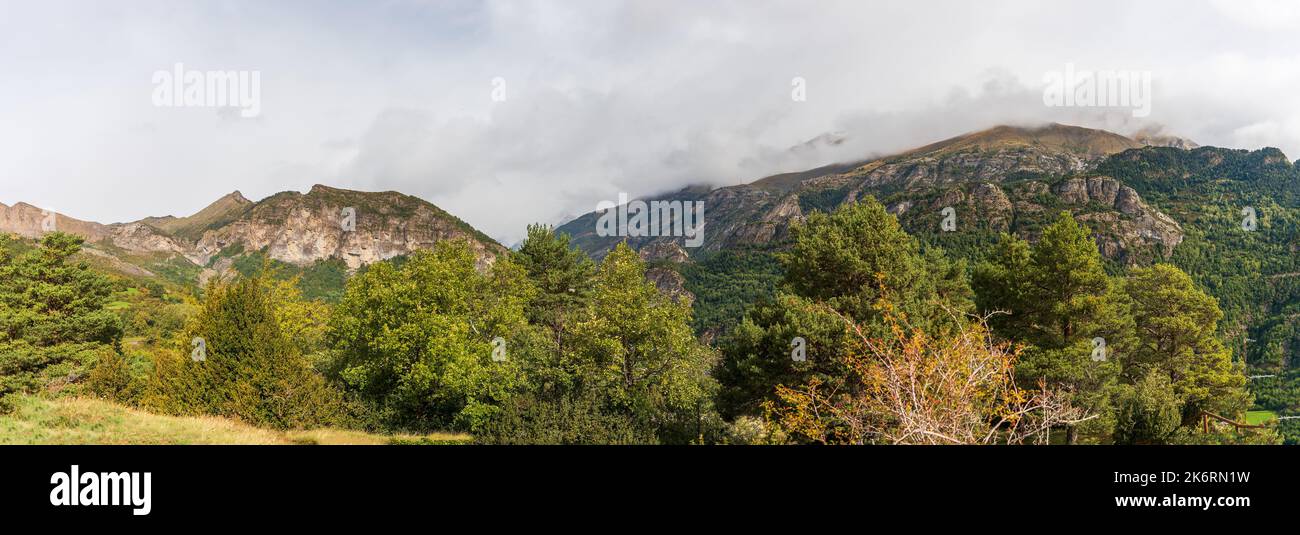 Panorama of the Pyrenees near the village of Piedrafita de Jaca, in the ...