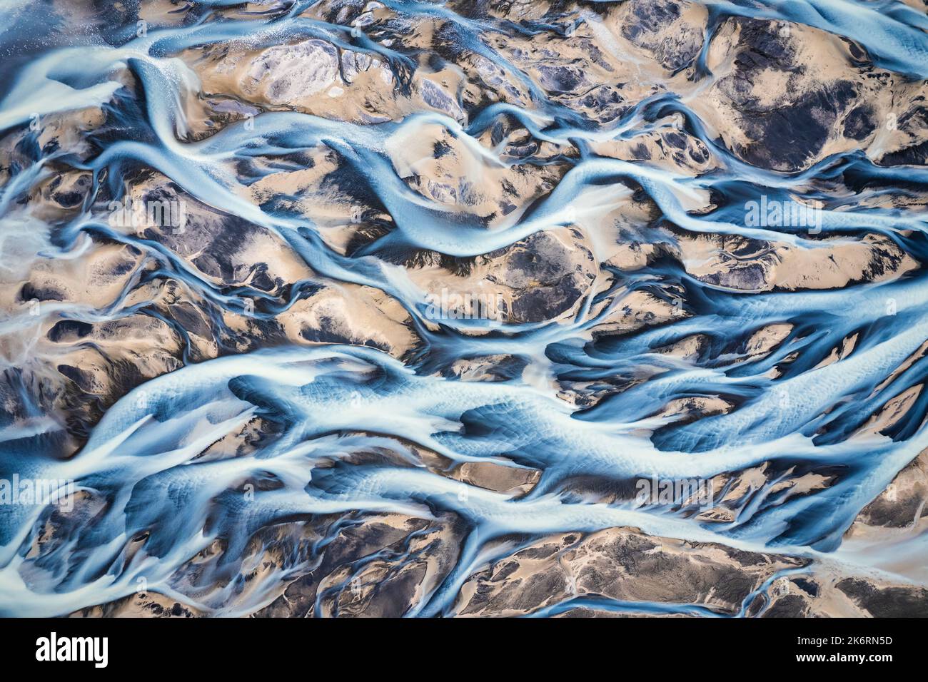 Aerial view of glacial rivers in the highlands of iceland hi-res stock ...