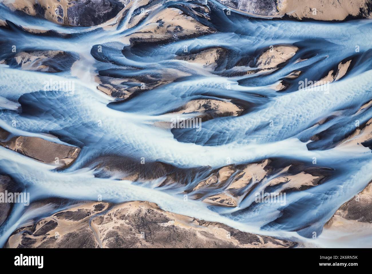 Aerial view of glacial rivers in the highlands of iceland hi-res stock ...