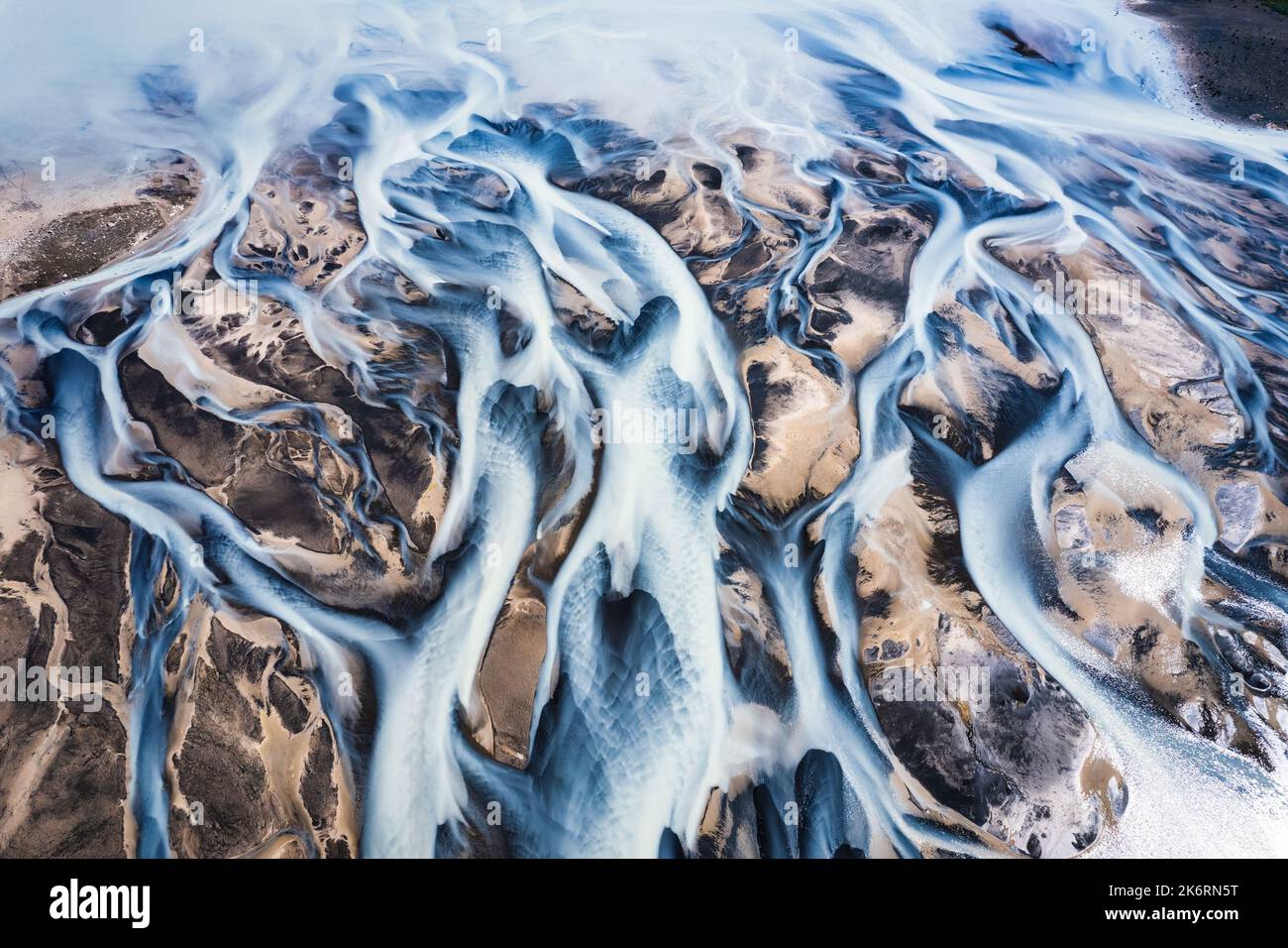 Aerial view of glacial rivers in the highlands of iceland hi-res stock ...