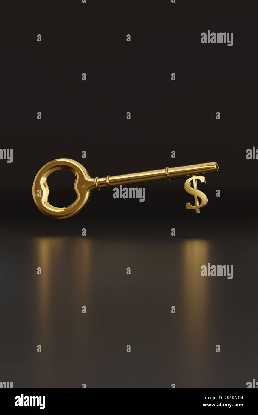 Golden key with the dollar sign with copy space. 3d illustration Stock ...