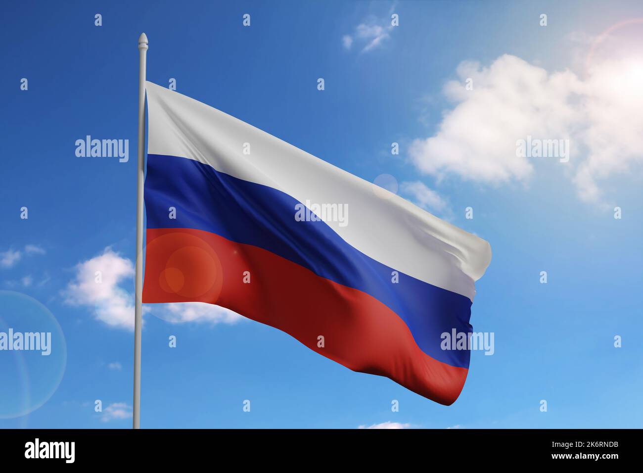 Flag of Russia on blue sky. 3d illustration Stock Photo - Alamy
