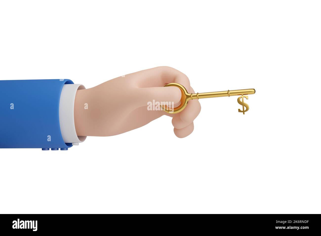 Cartoon hand holding a golden key with the dollar sign. 3d illustration ...