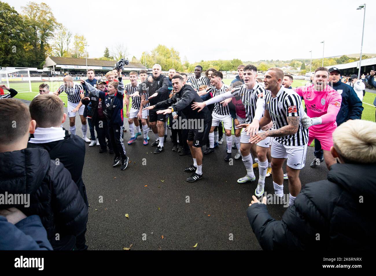 Merthyr Tydfil, UK. 15th Oct, 2022. Merthyr Town celebrate at full time ...