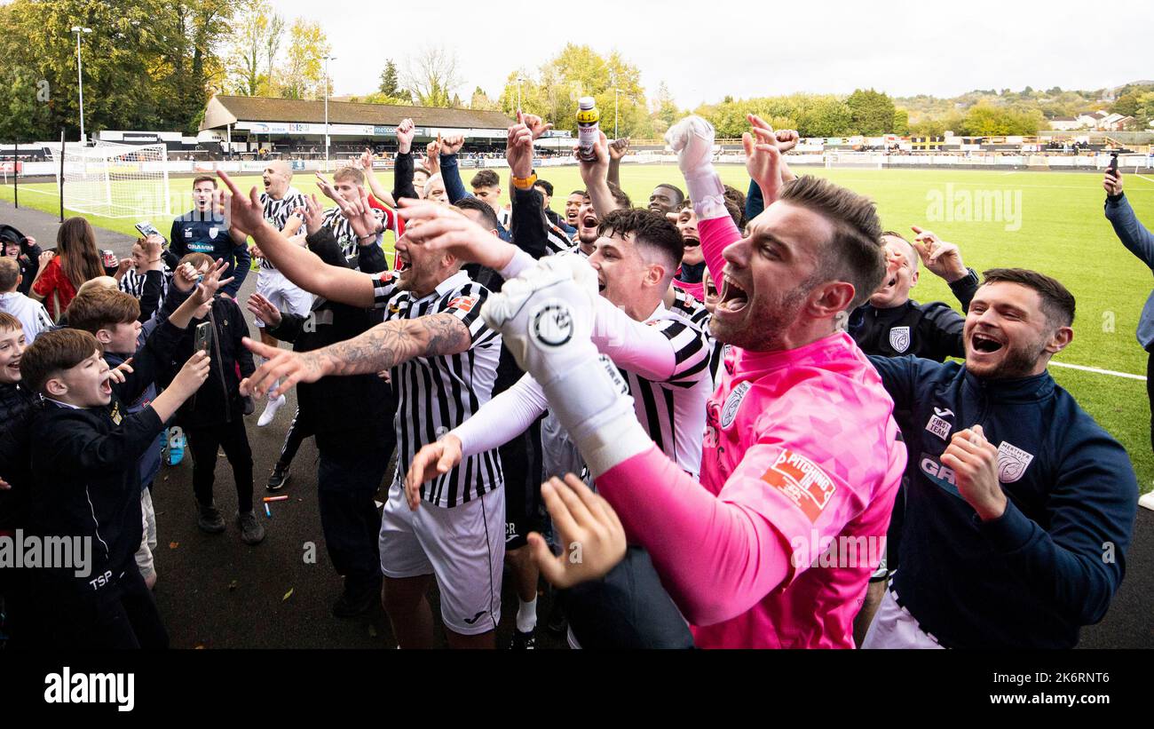 Merthyr Tydfil, UK. 15th Oct, 2022. Merthyr Town celebrate at full time ...