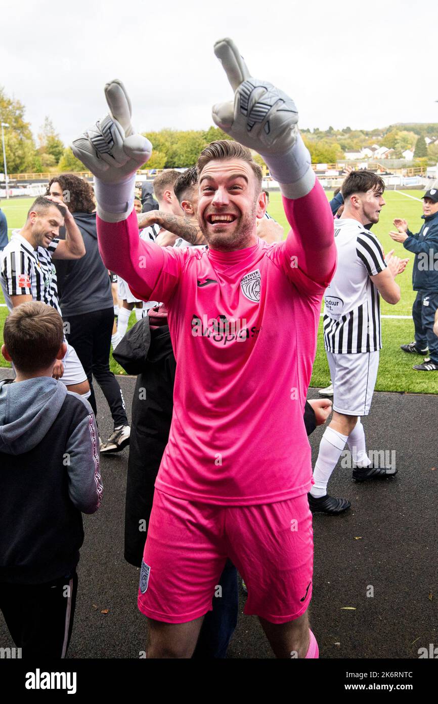 Merthyr Tydfil, UK. 15th Oct, 2022. Merthyr Town goalkeeper Will Fuller ...