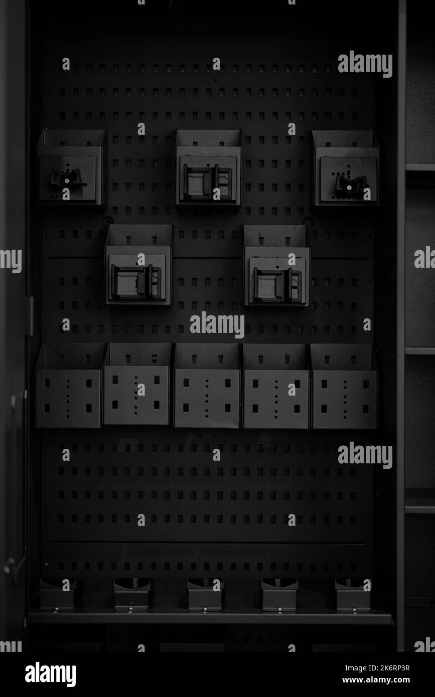 Safe for firearms. The inside of a gun cabinet. Safe storage of rifles ...