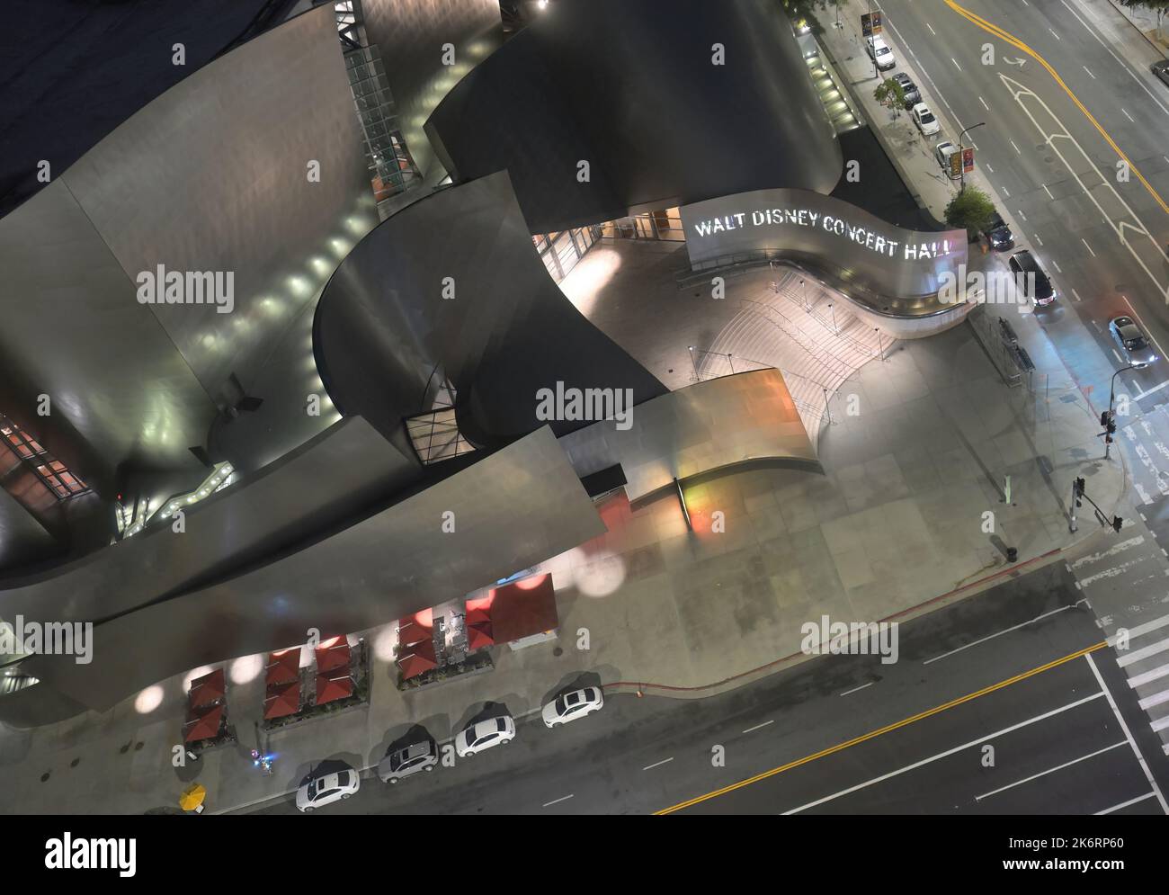 Aerial view of the Walt Disney Concert Hall designed by Frank O Gehry ...