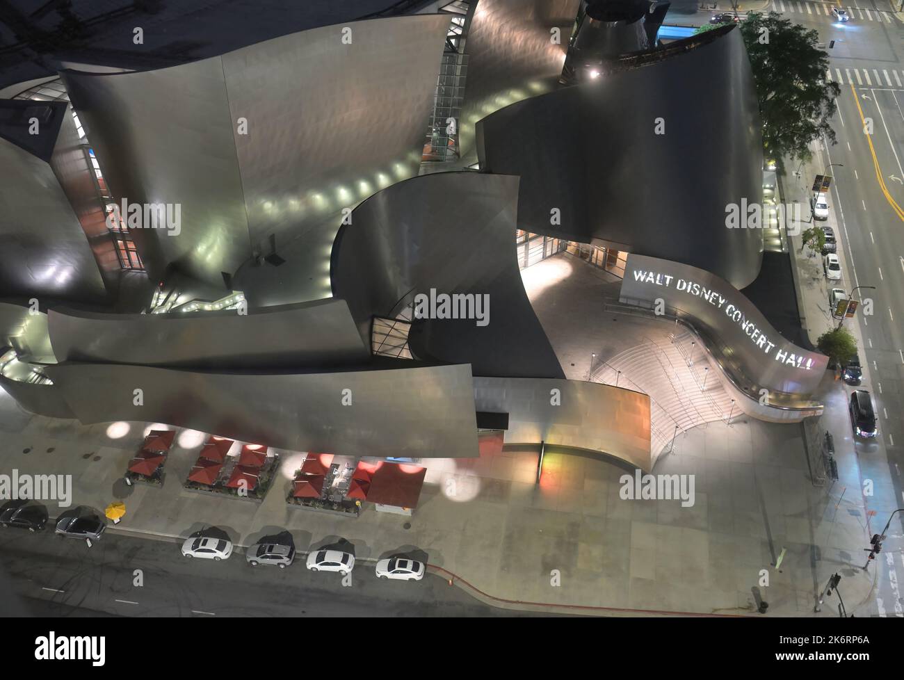 Aerial view of the Walt Disney Concert Hall designed by Frank O Gehry ...