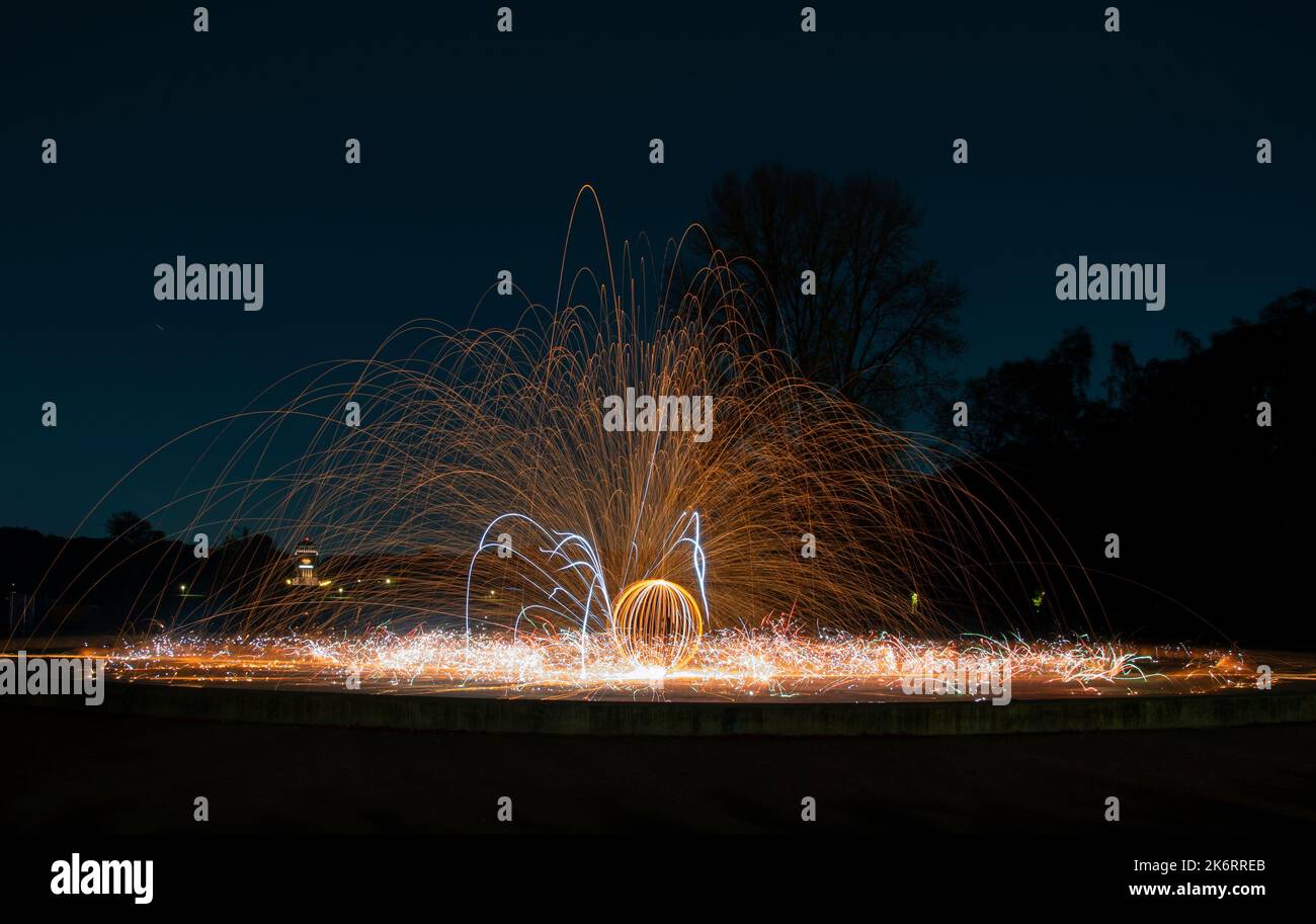 Steel wool fire wheel hi-res stock photography and images - Alamy