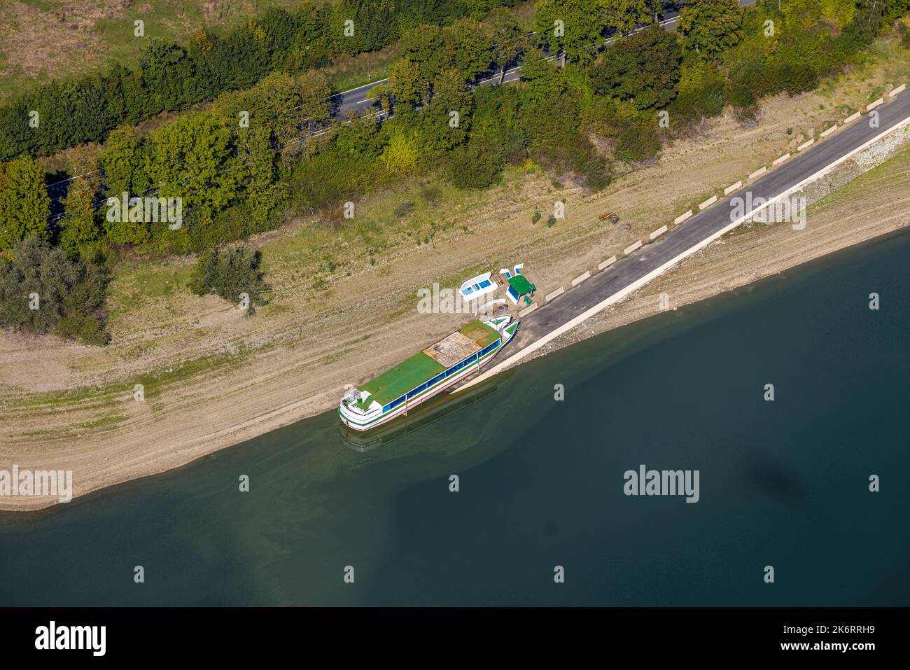 Aerial view, Hennesee, low water, excursion boat repair, Enkhausen ...