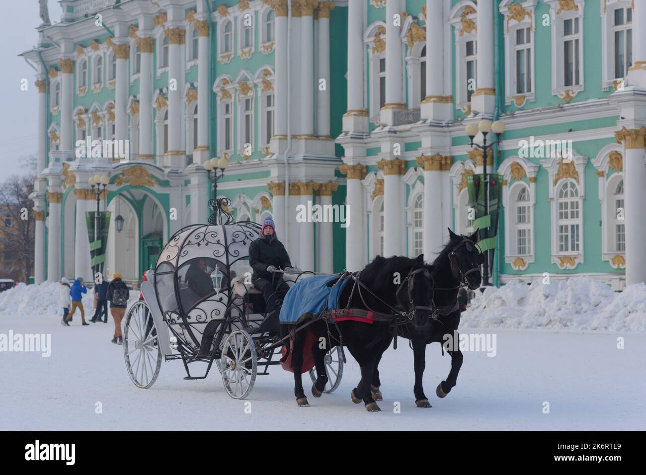 Horse carriage tour on Palace square of St. Petersburg, Russia against ...