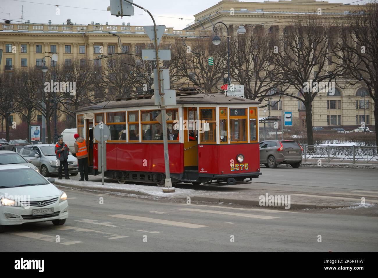 Retro tram on the street of St. Petersburg, Russia Stock Photo - Alamy