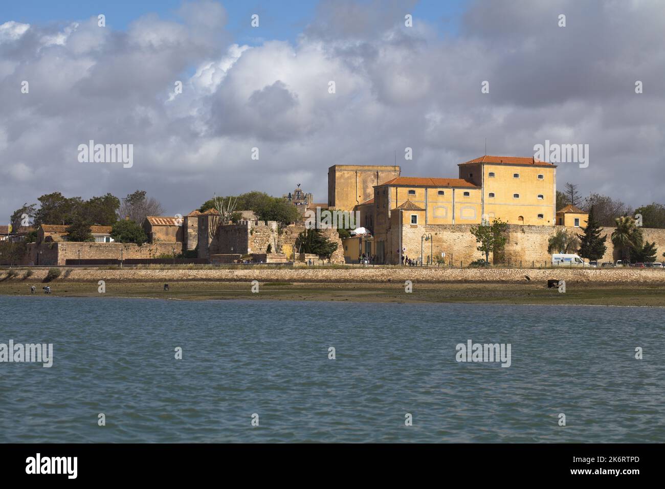 City walls of Faro, Portugal viewed from Ria Formosa lagoon Stock Photo ...