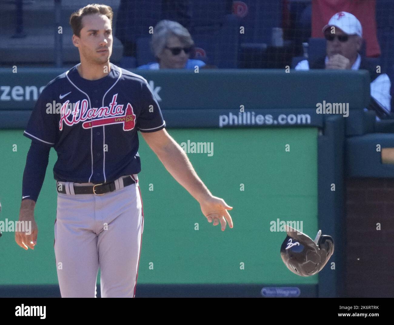 Philadelphia, USA. 15th Oct, 2022. Atlanta Braves Matt Olsen tosses his ...