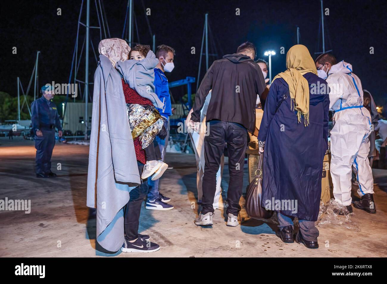 Roccella Jonica, Italy. 14th Oct, 2022. Migrants seen on their arrival ...