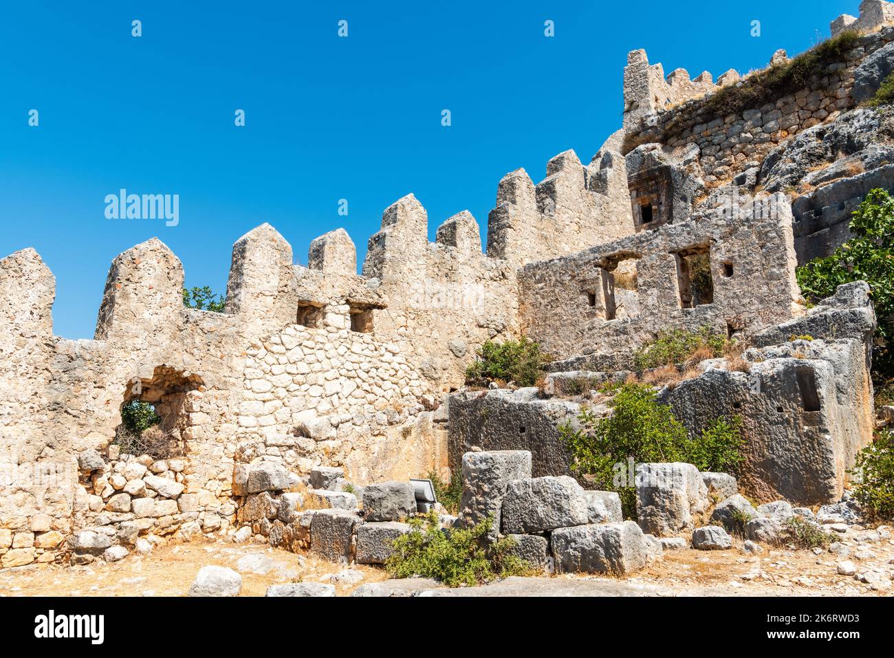 Ruins of a Byzantine fortress in Kalekoy village of Kekova region in ...