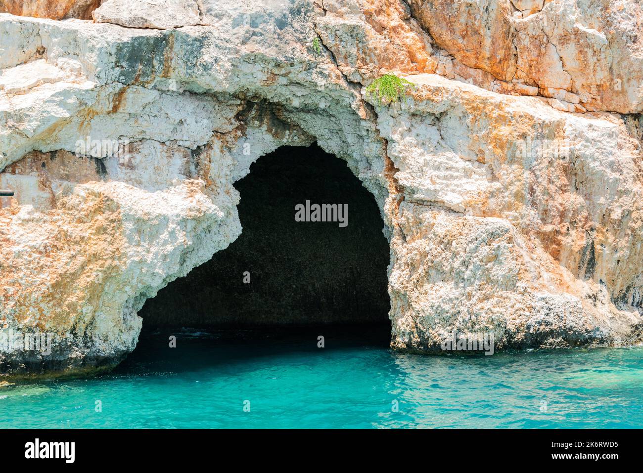 Blue Cave, also known as the Pirates Cave, on the Mediterranean ...
