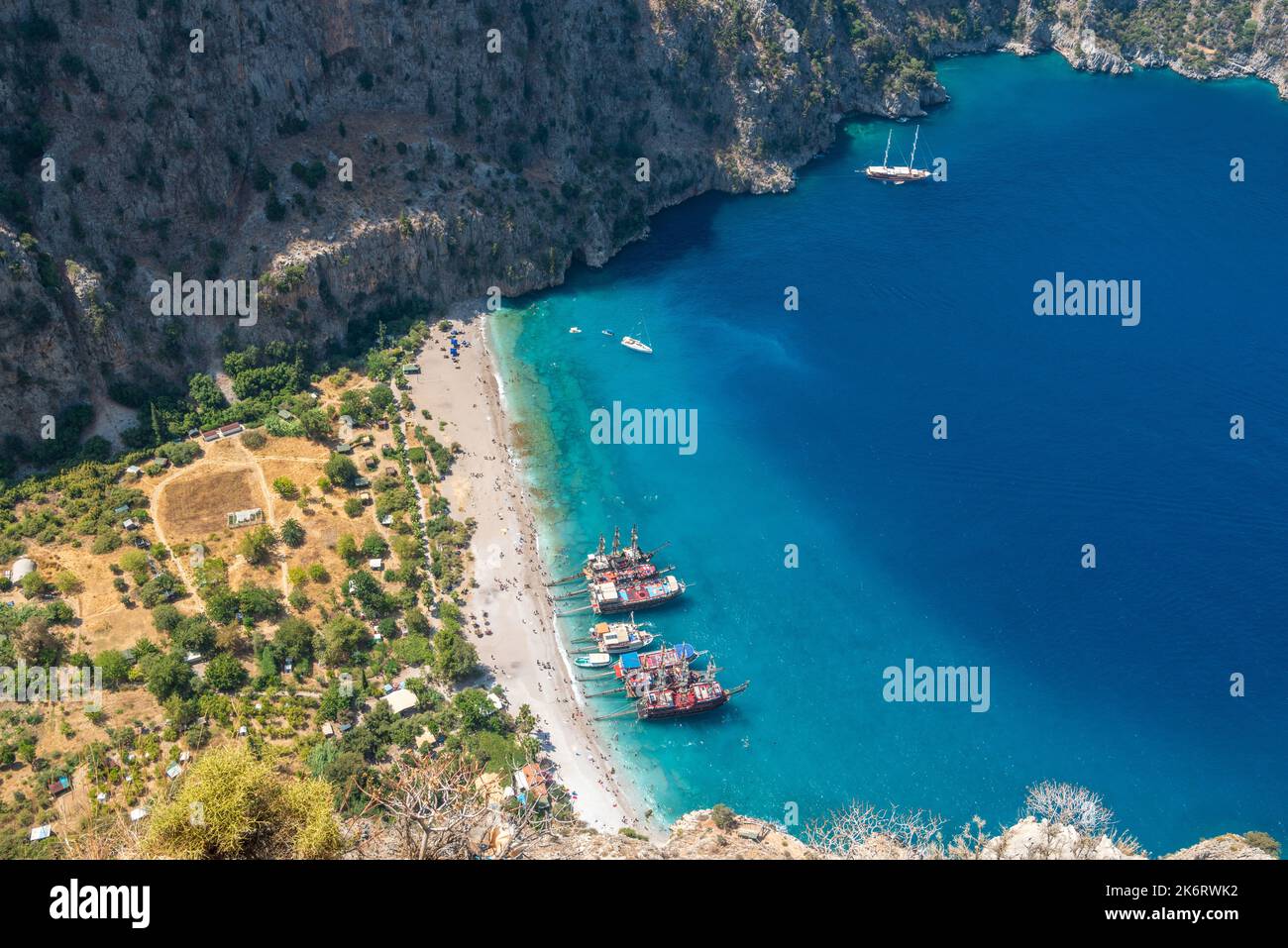 View over the beach in Butterfly Valley in the Fethiye district of ...
