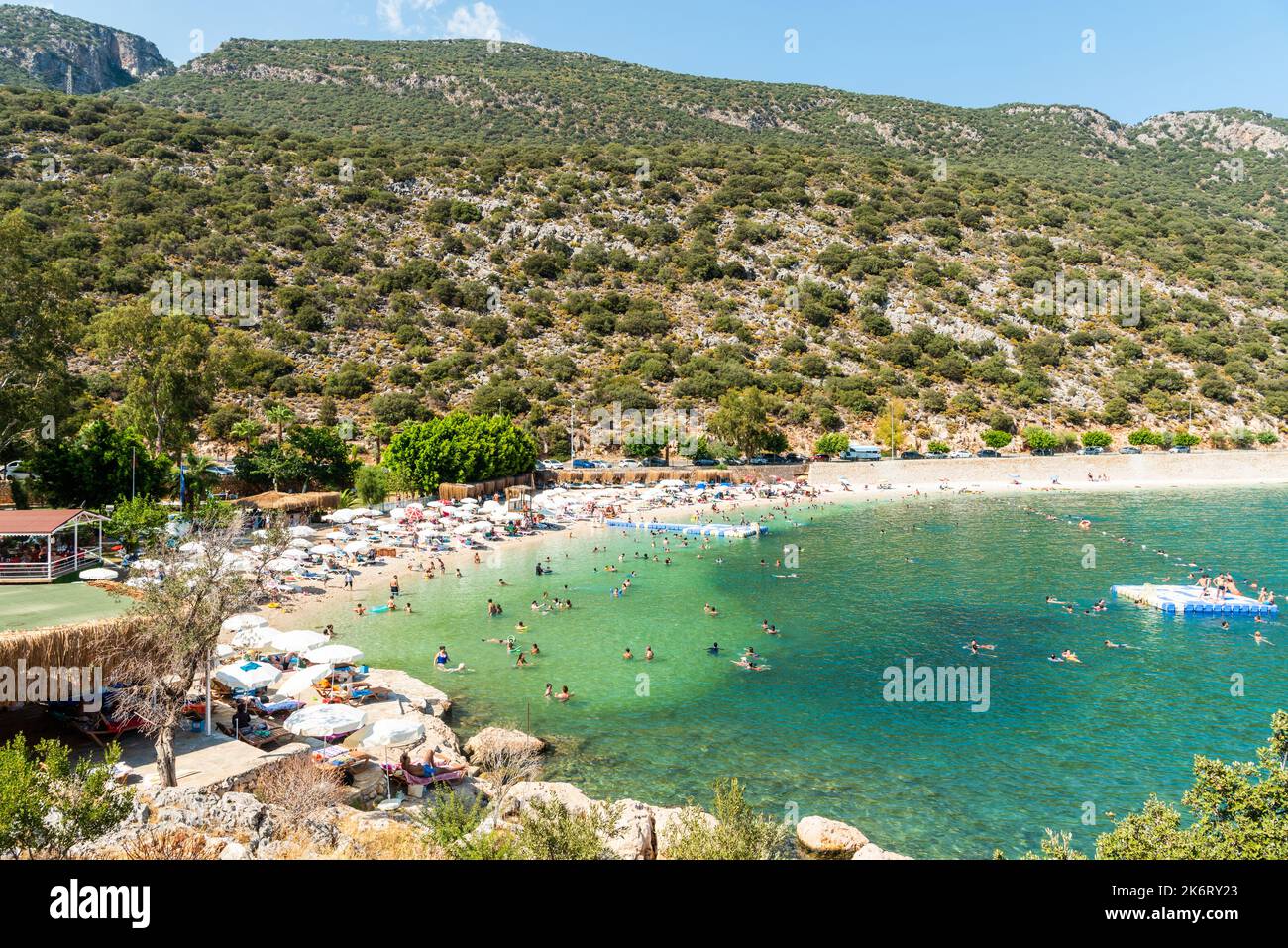 Kas, Antalya, Turkey – August 13, 2021. Akcagerme beach near Kas resort ...