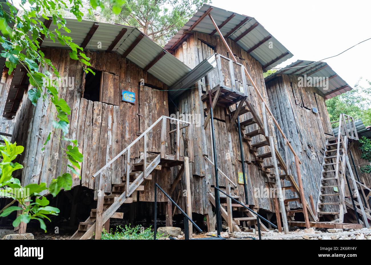 Olympos, Antalya, Turkey – August 15, 2021. Tree houses of Bayram’s ...