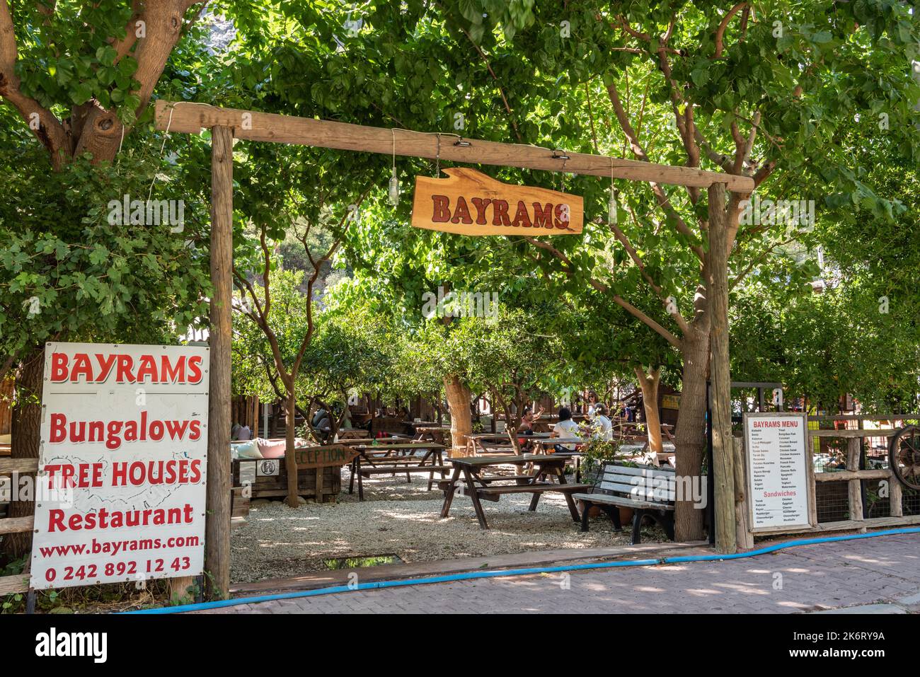 Olympos, Antalya, Turkey – August 16, 2021. Entrance to Bayram’s Tree ...