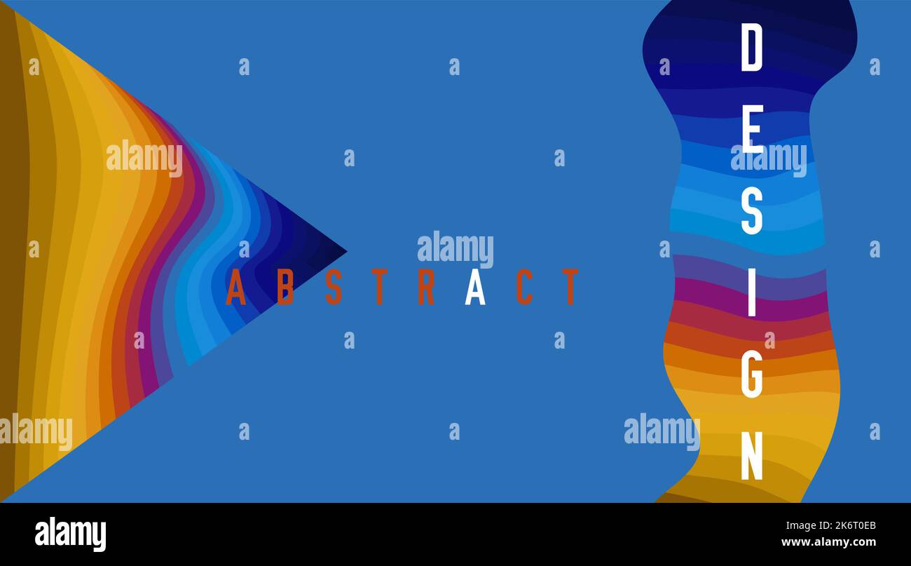 Abstract template of card with multicolored striped triangle and wavy ...